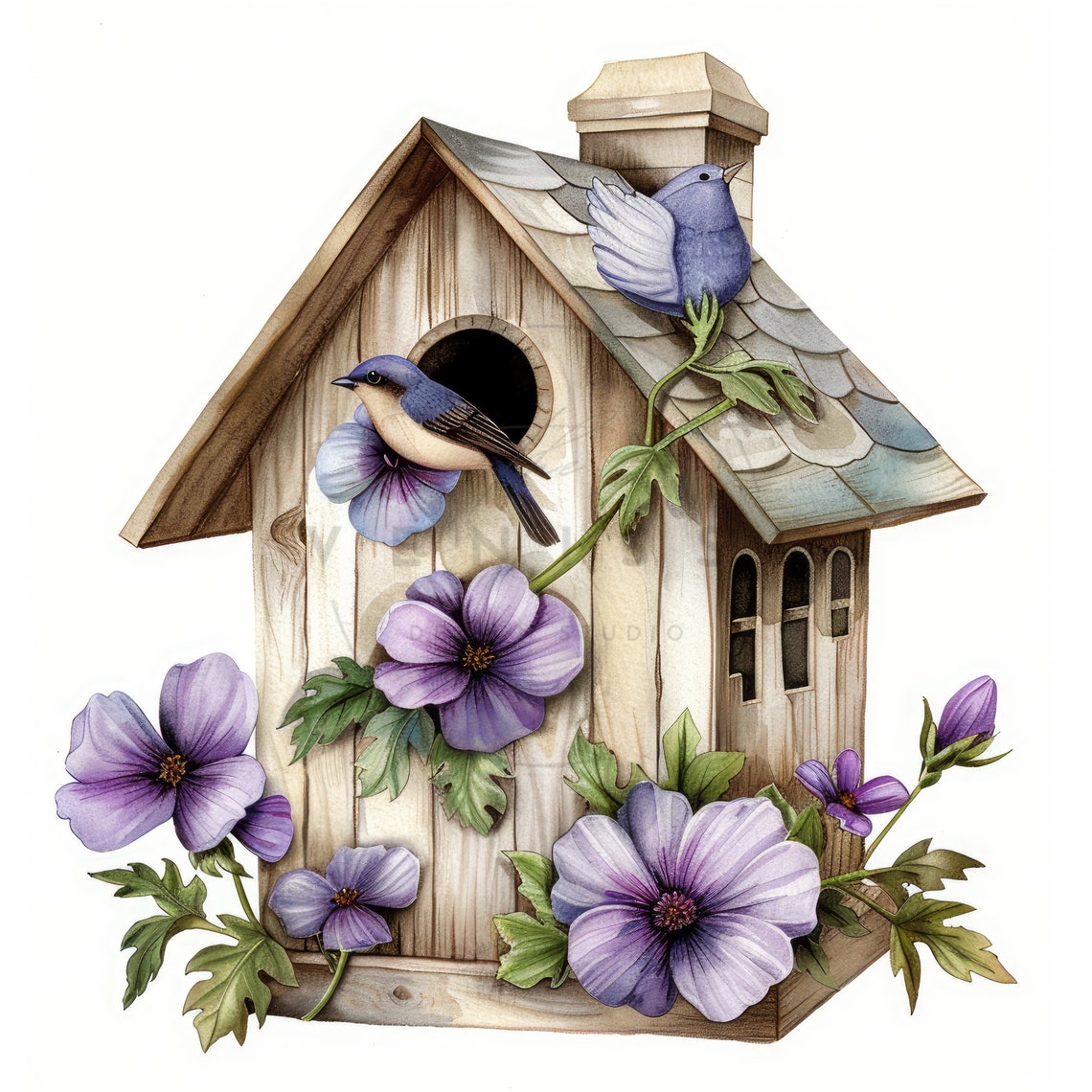 12 Vintage Bird House Clipart Pack, Watercolor Bird House Clip Art ...