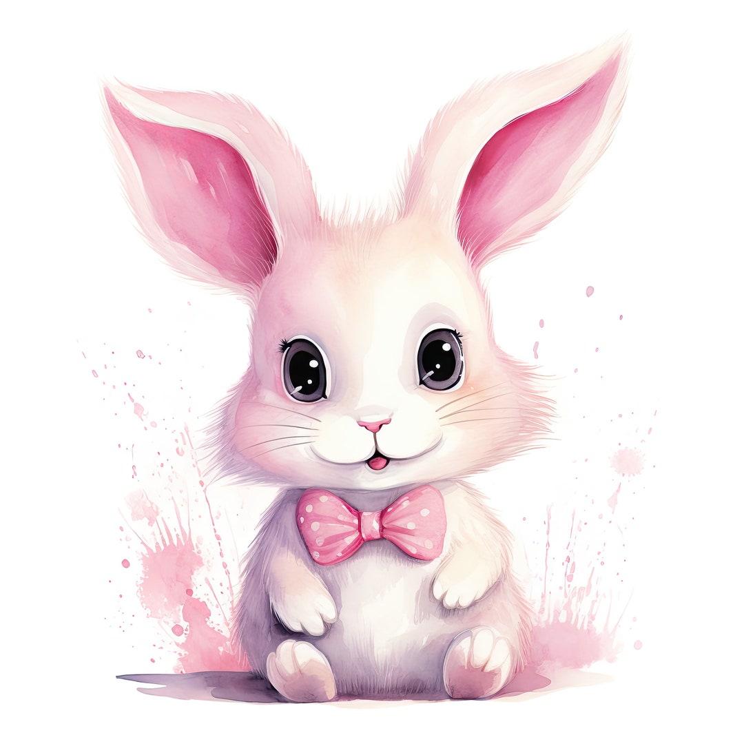 28 Easter Bunny Cute Pink Clipart, Jpgs, Pink Rabbit, Watercolor Pink ...