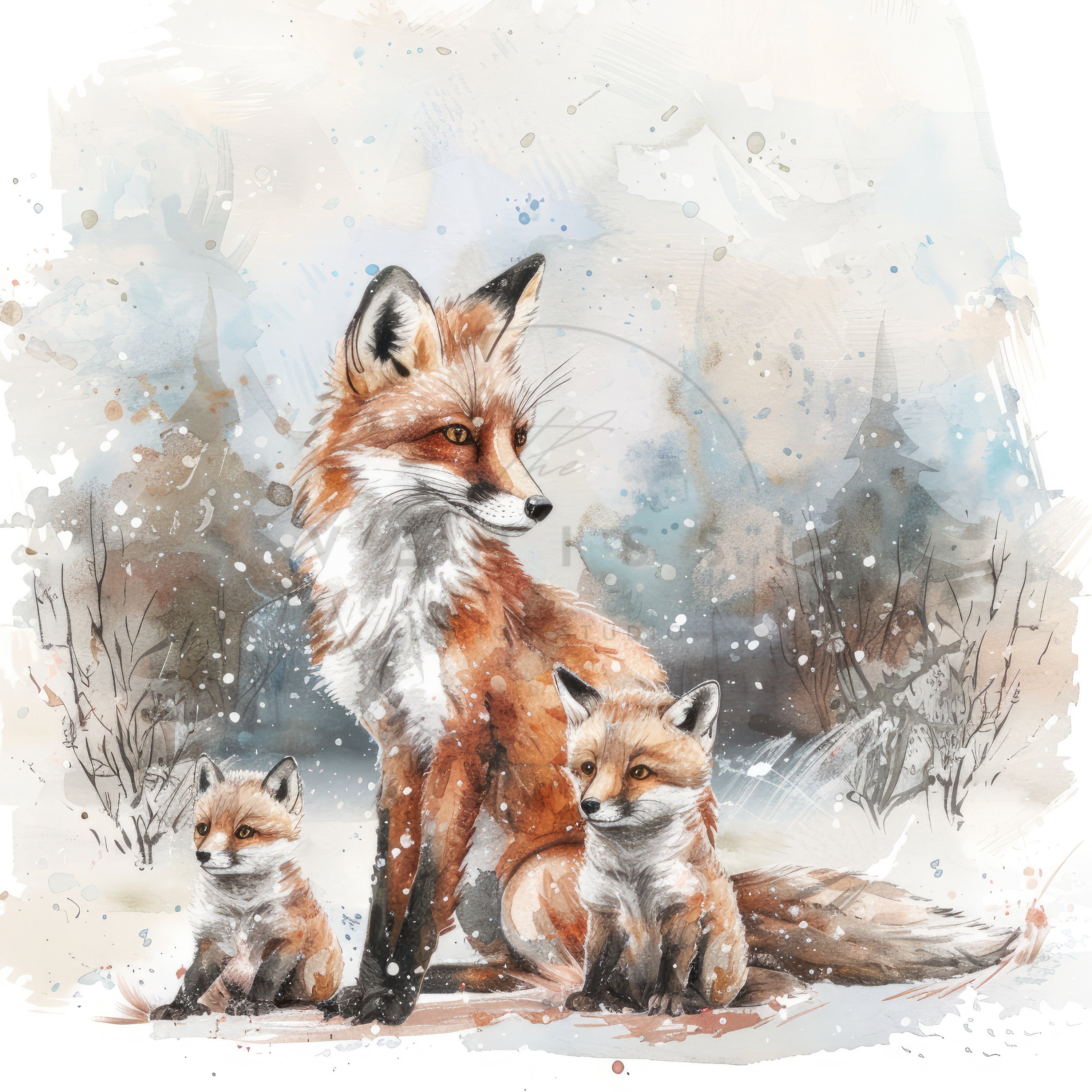 12 Fox Family Clipart Pack, Watercolor Family of Foxes Clip Art ...