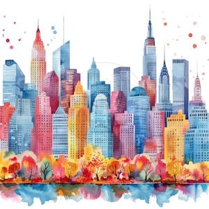 10 New York City Panorama Clipart, Watercolor New York Clipart ...