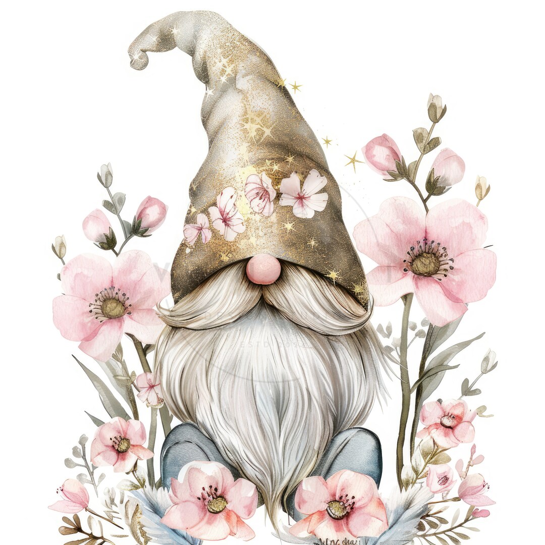 16 Cute Gnome With Glitter and Flower Clipart Jpgs, Gnome Sublimation ...