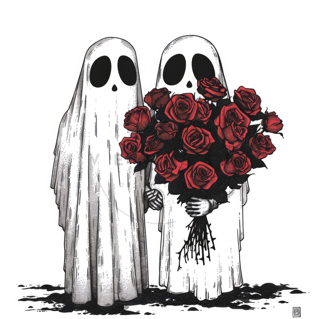 20 Ghosts With Roses Clipart, Halloween Watercolor Ghosts Clipart ...