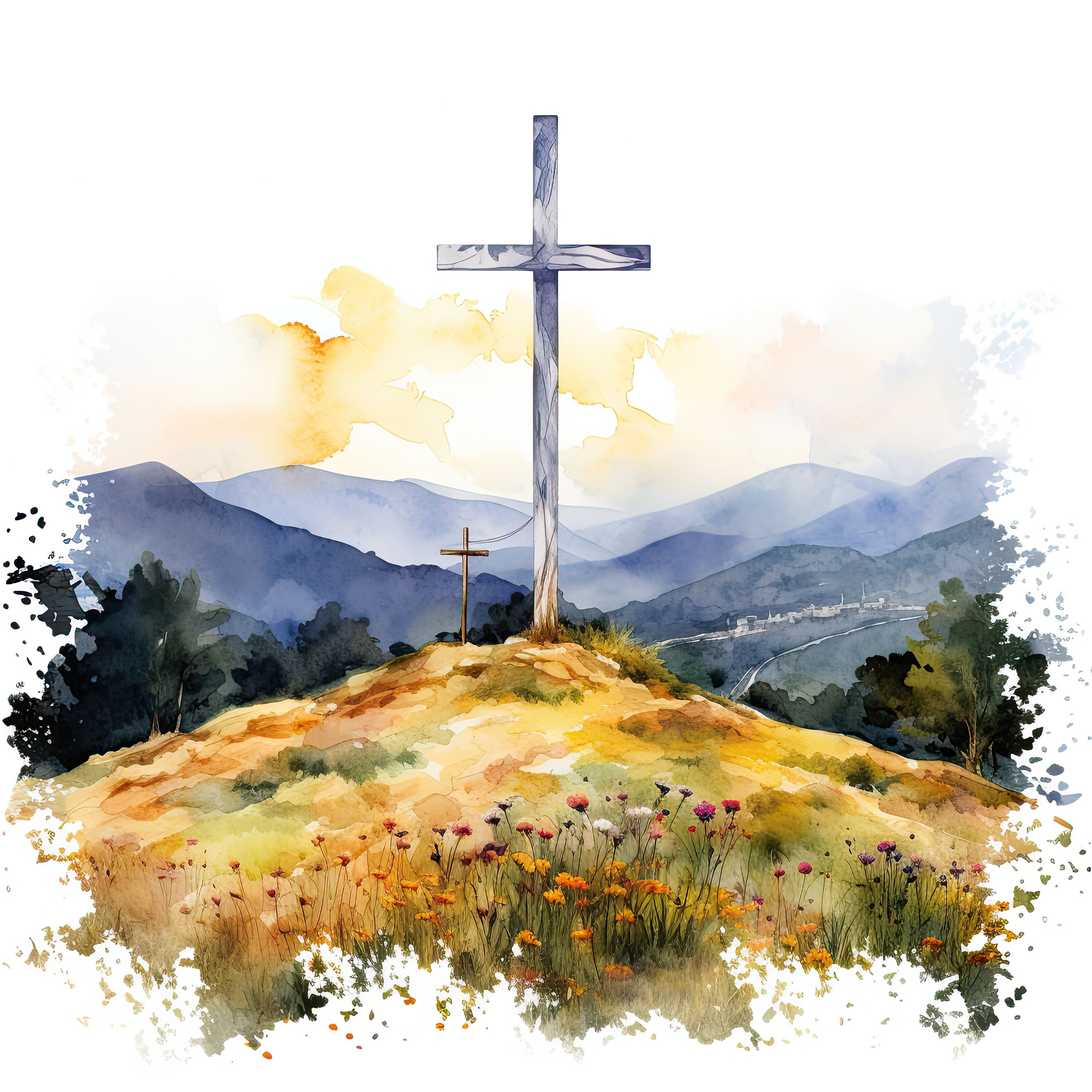 23 Easter Christian Crucifix Cross Landscape Clipart, Jpgs, Spring ...