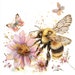 10 Bee in Flowers With Golden Glitter Clipart, Watercolor Bee Clipart ...