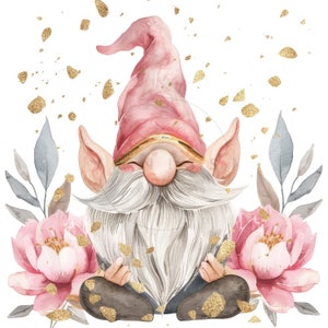 16 Cute Gnome With Glitter and Flower Clipart Jpgs, Gnome Sublimation ...