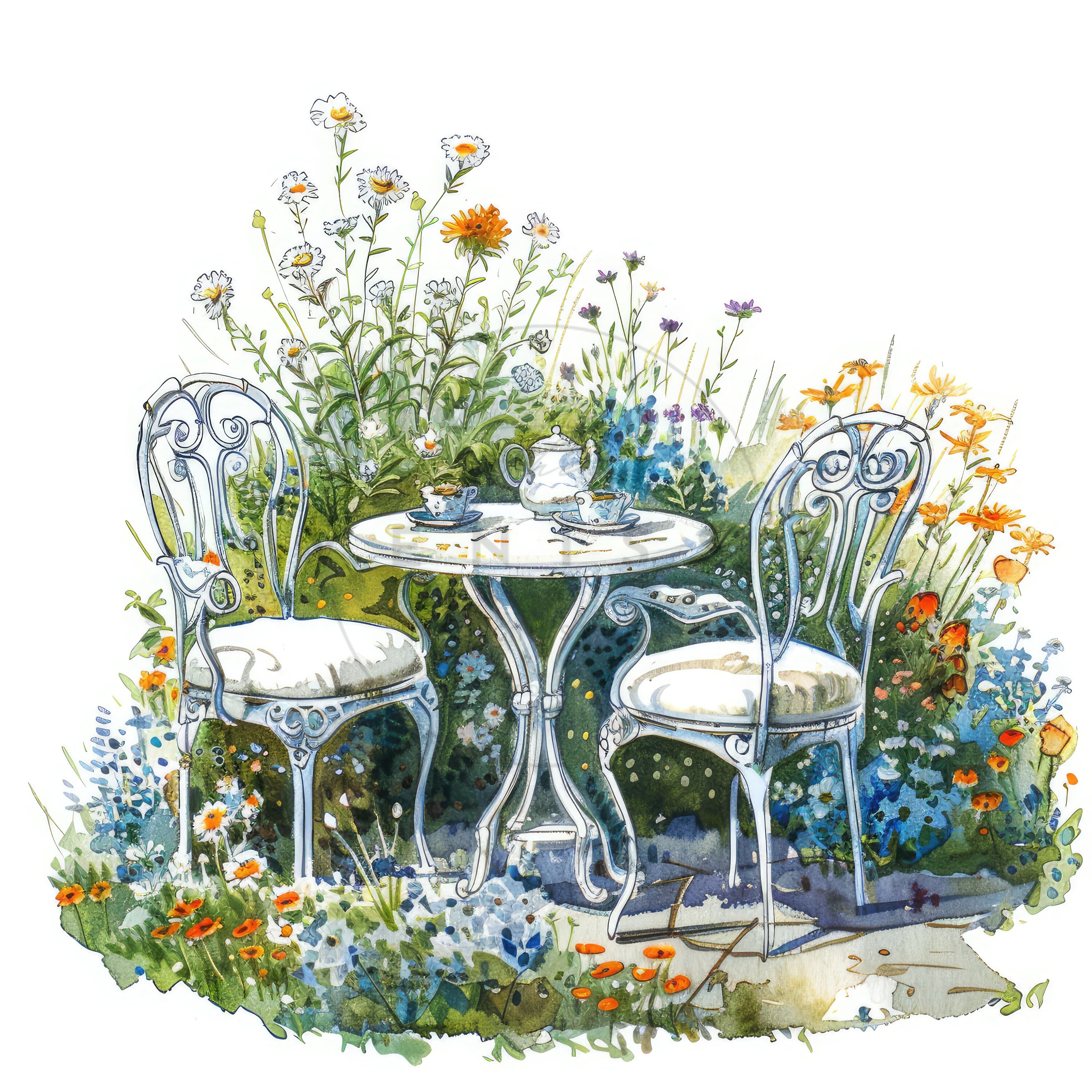 13 Tea Spot Clipart Pack, Watercolor Tea in Garden Clip Art, Printable ...