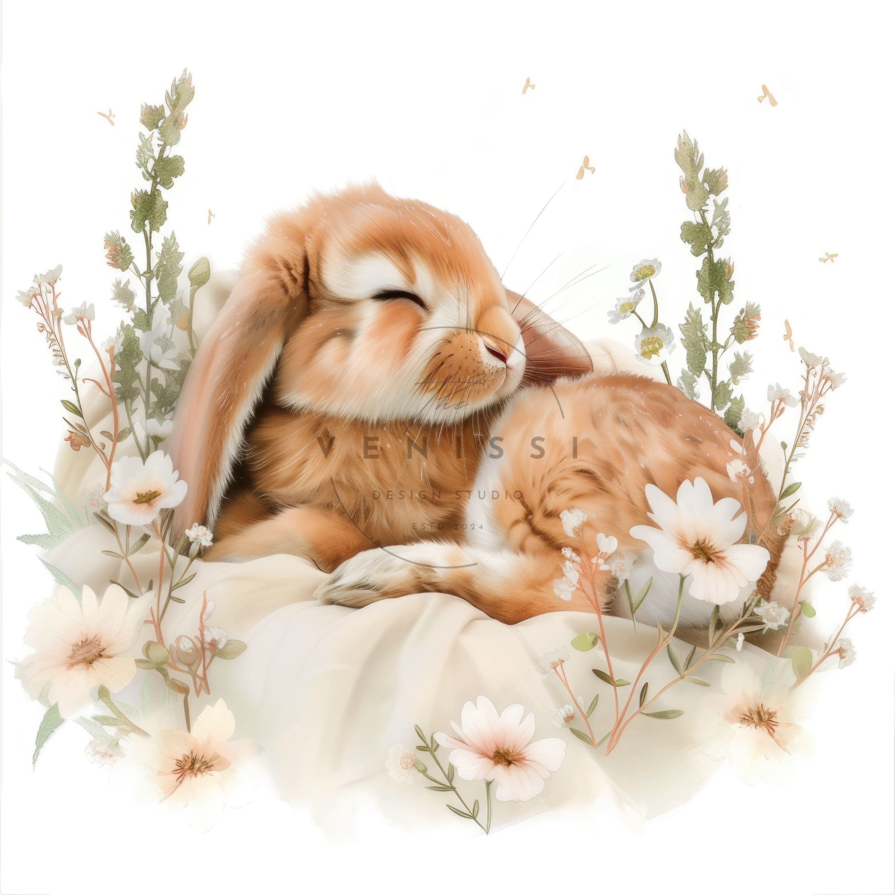 4 Bunny Sleeping on Pillow Clipart Set, Cute Rabbit Clipart, High ...