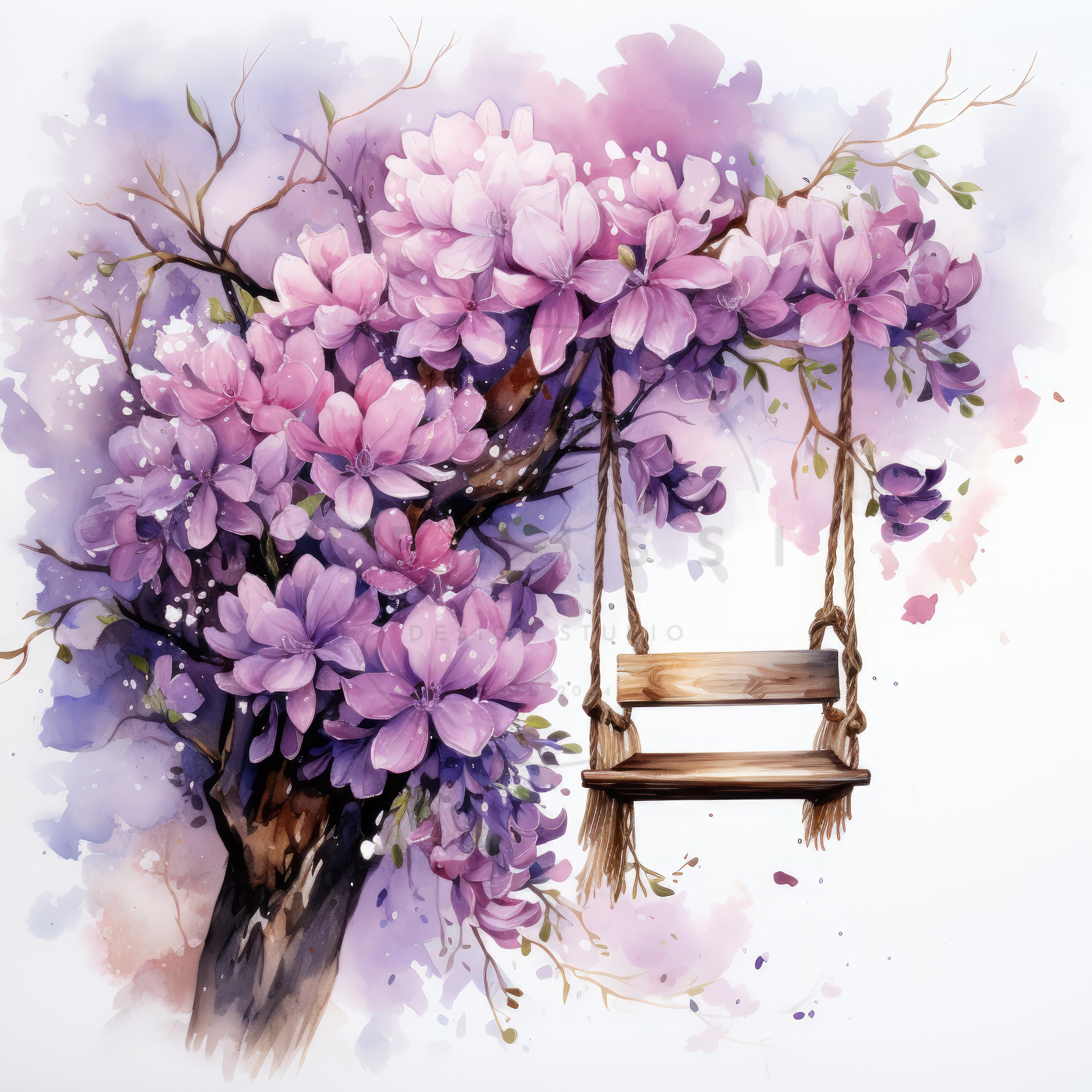 14 Tree Floral Swing Clipart, Watercolor Swing Clipart, Printable High ...