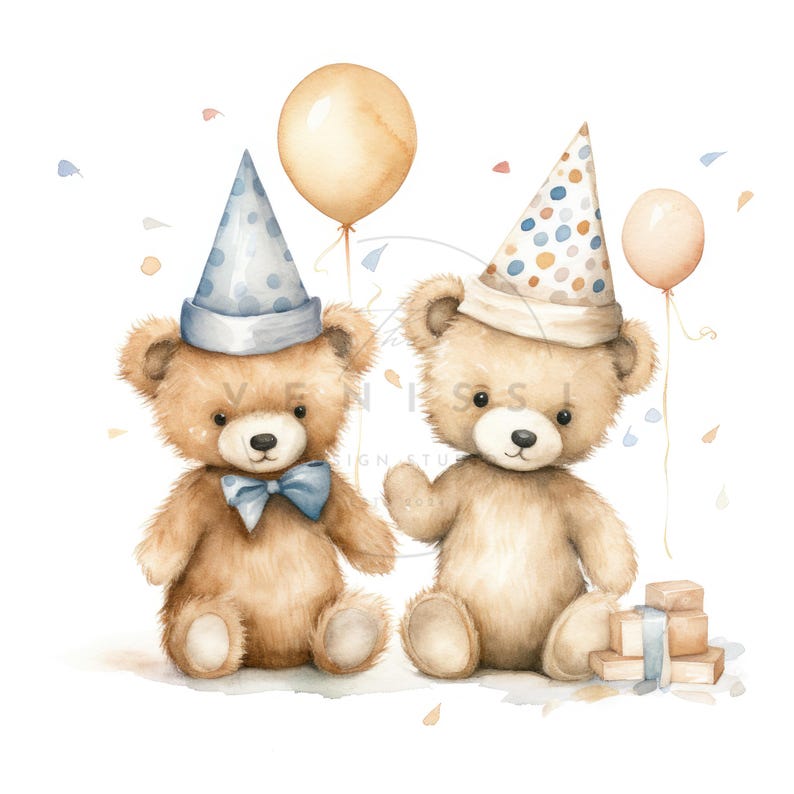 17 Teddy Bears Clipart, Watercolor Teaddy Bears Wearing Hat Clipart ...