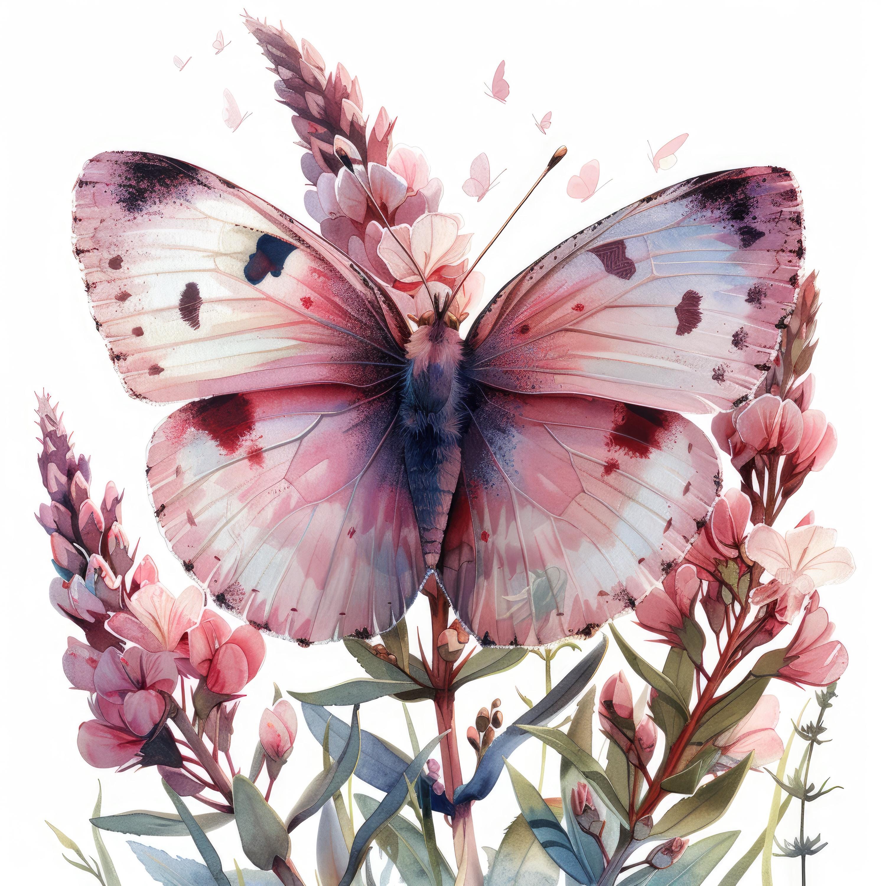 10 Butterfly in Flowers Clipart, Watercolor Floral Butterfly Clipart ...