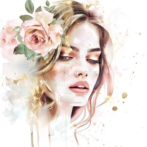 14 Woman in Flowers Clipart, Woman in Roses Clipart, Printable High ...