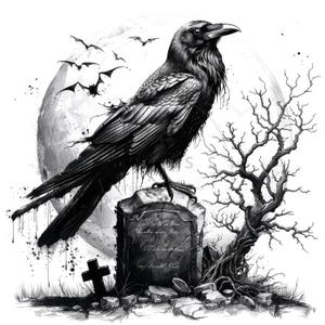 15 Cemetery Crow Clipart, Crow at Graveyard Clipart, Printable High ...