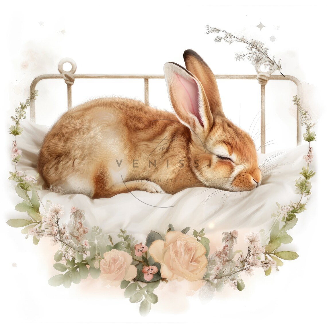 Fluffy Bunny Clipart, Sleeping Rabbit Clipart, Printable Watercolor ...