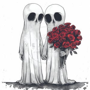 20 Ghosts With Roses Clipart, Halloween Watercolor Ghosts Clipart, Printable High Quality Jpgs ...