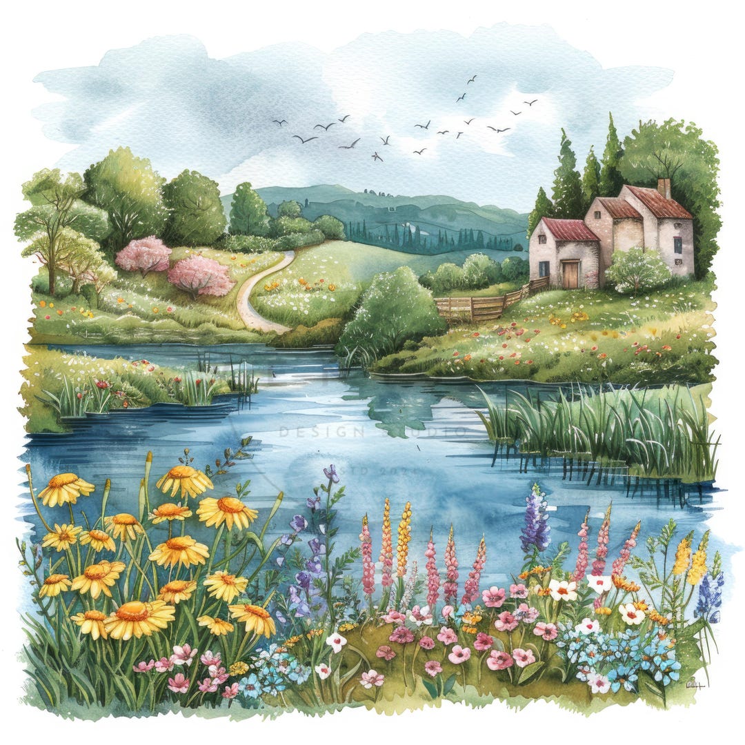 15 Spring Irish Lake Landscape Clipart, Watercolor Ireland Clip Art ...