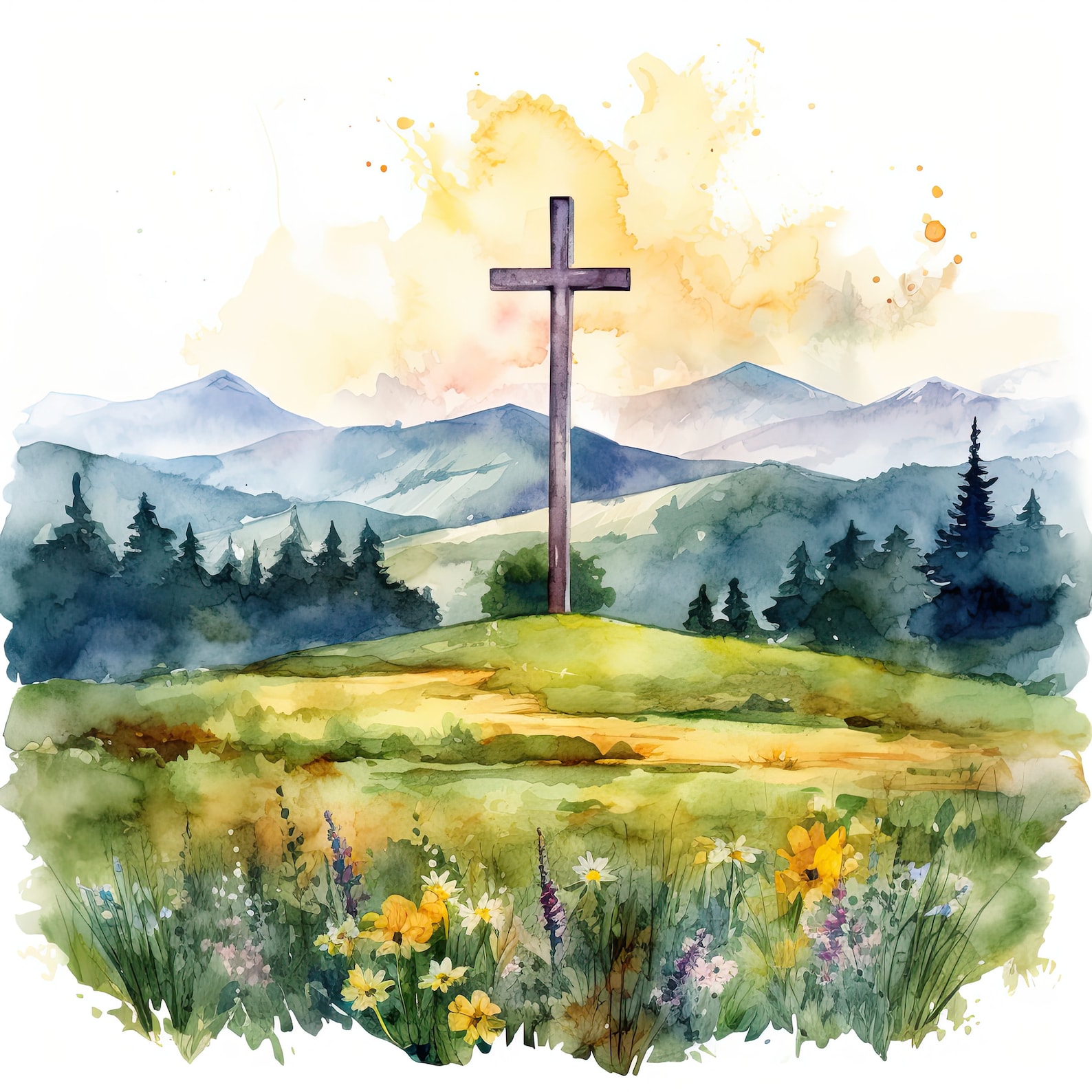 23 Easter Christian Crucifix Cross Landscape Clipart, Jpgs, Spring ...