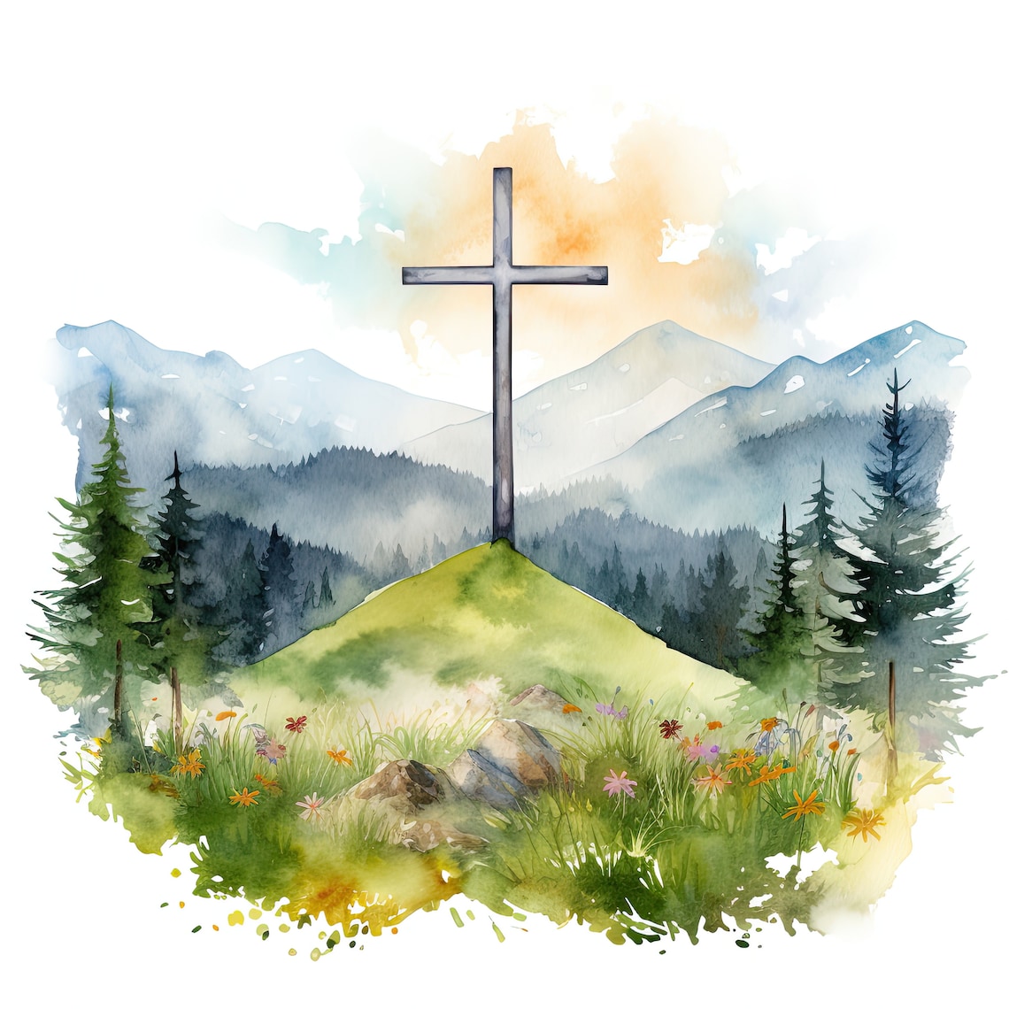 23 Easter Christian Crucifix Cross Landscape Clipart, Jpgs, Spring ...