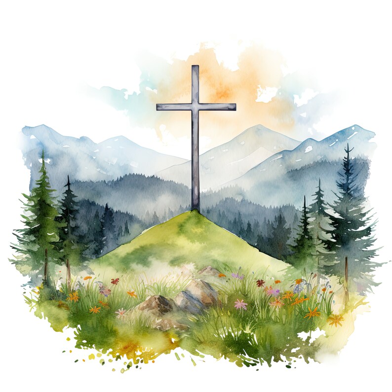 23 Easter Christian Crucifix Cross Landscape Clipart, Jpgs, Spring ...