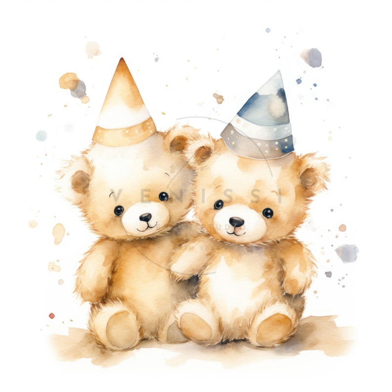 17 Teddy Bears Clipart, Watercolor Teaddy Bears Wearing Hat Clipart ...