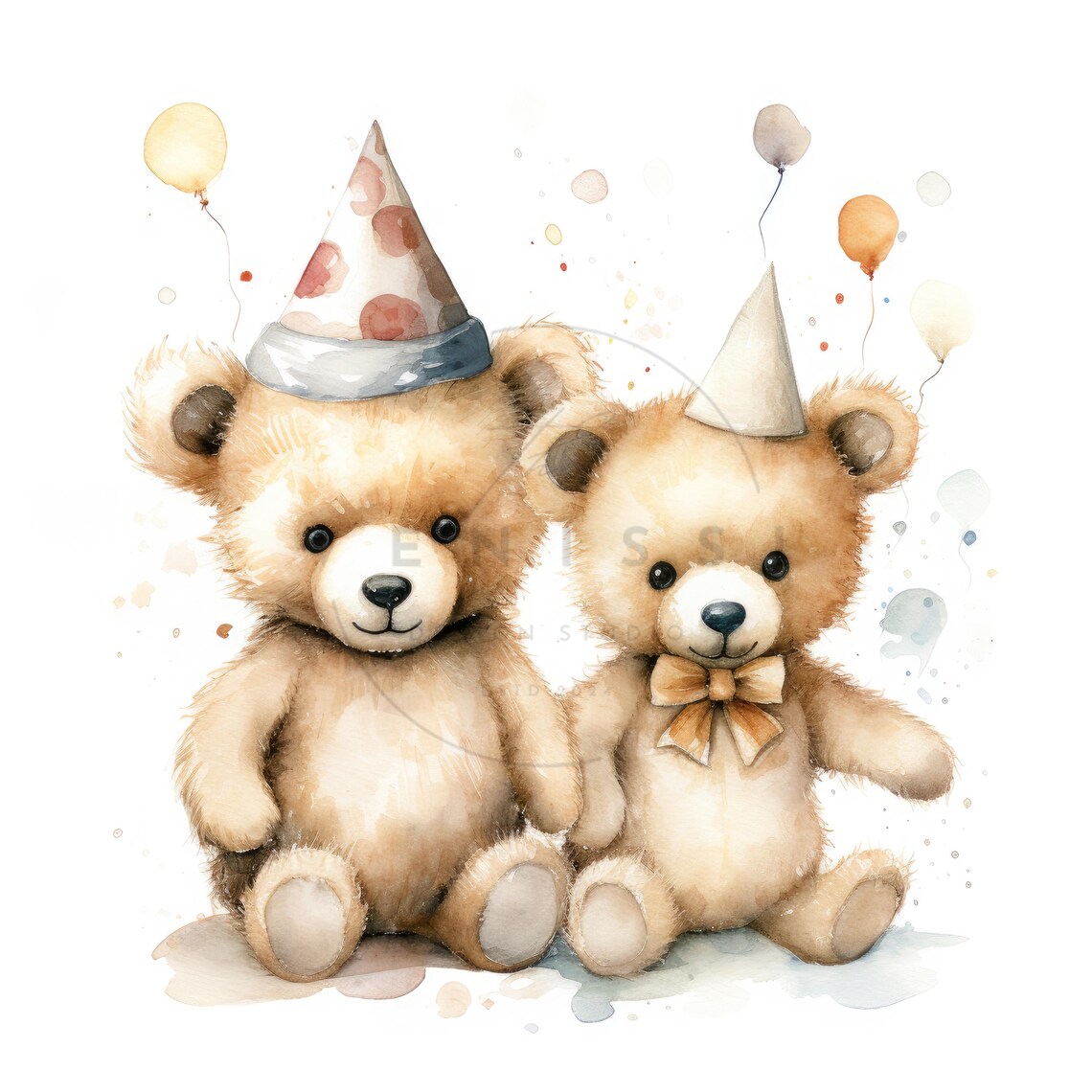 17 Teddy Bears Clipart, Watercolor Teaddy Bears Wearing Hat Clipart ...