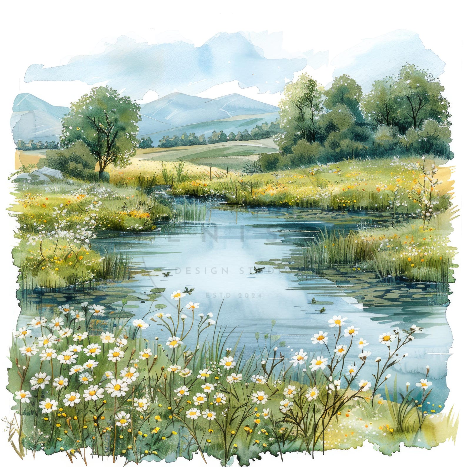 15 Spring Irish Lake Landscape Clipart, Watercolor Ireland Clip Art ...
