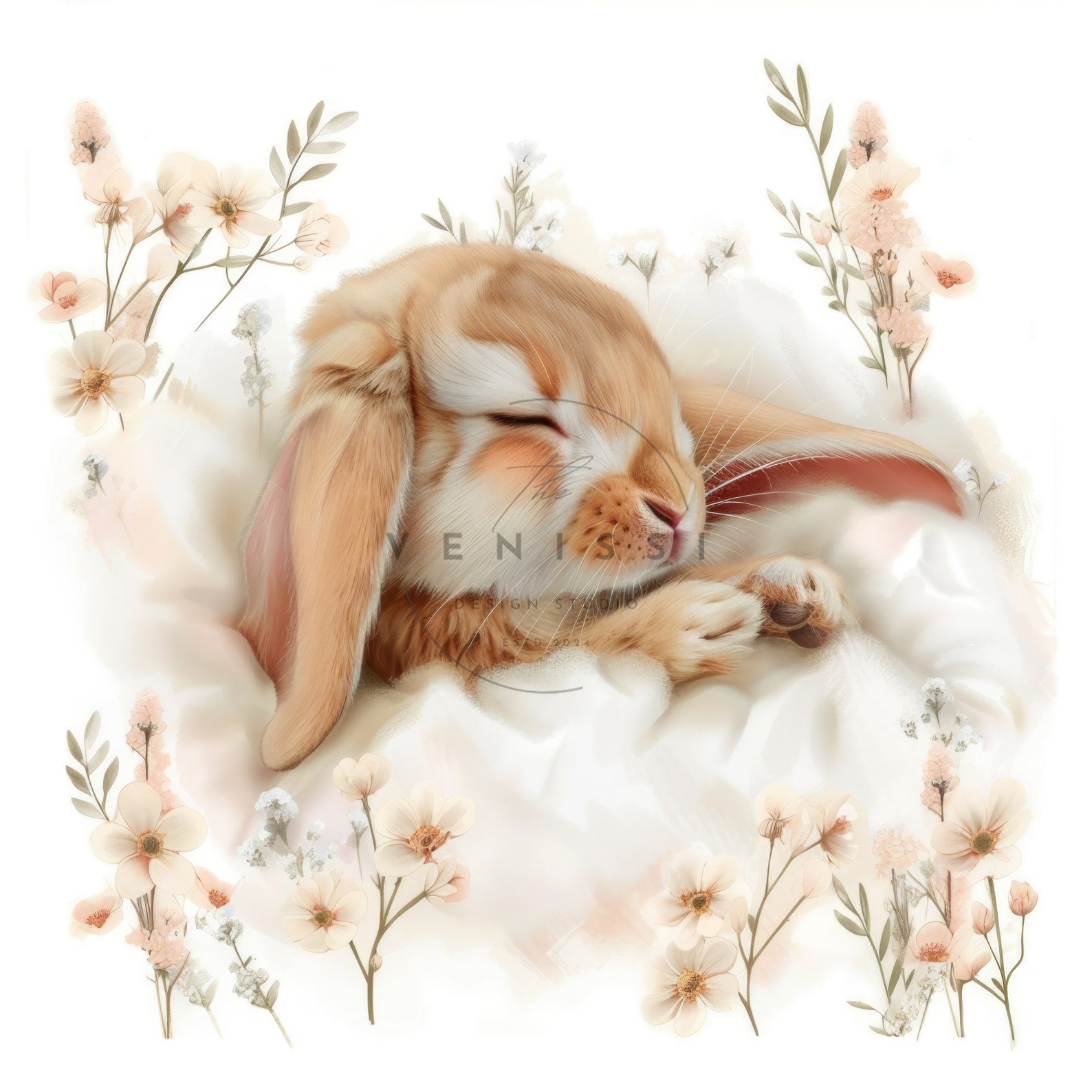 Easter Bunny Sleeping Rabbit Clipart High Quality 1 JPG Watercolor ...