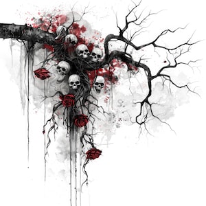 14 Gothic Bloody Tree With Skulls Clipart, Watercolor Skull Tree ...