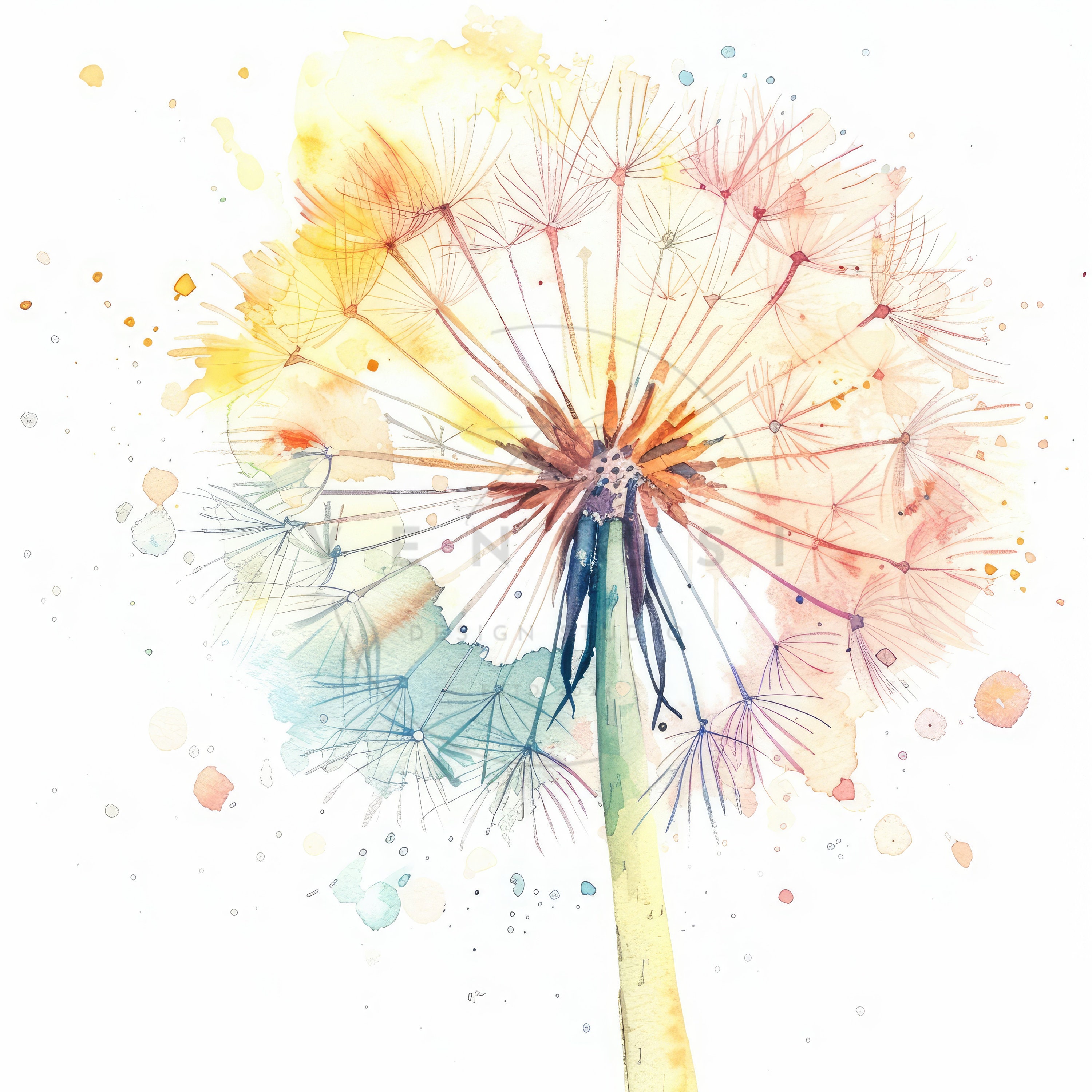 13 Watercolor Dandelion Clipart Pack, Wildflower Clip Art Set ...