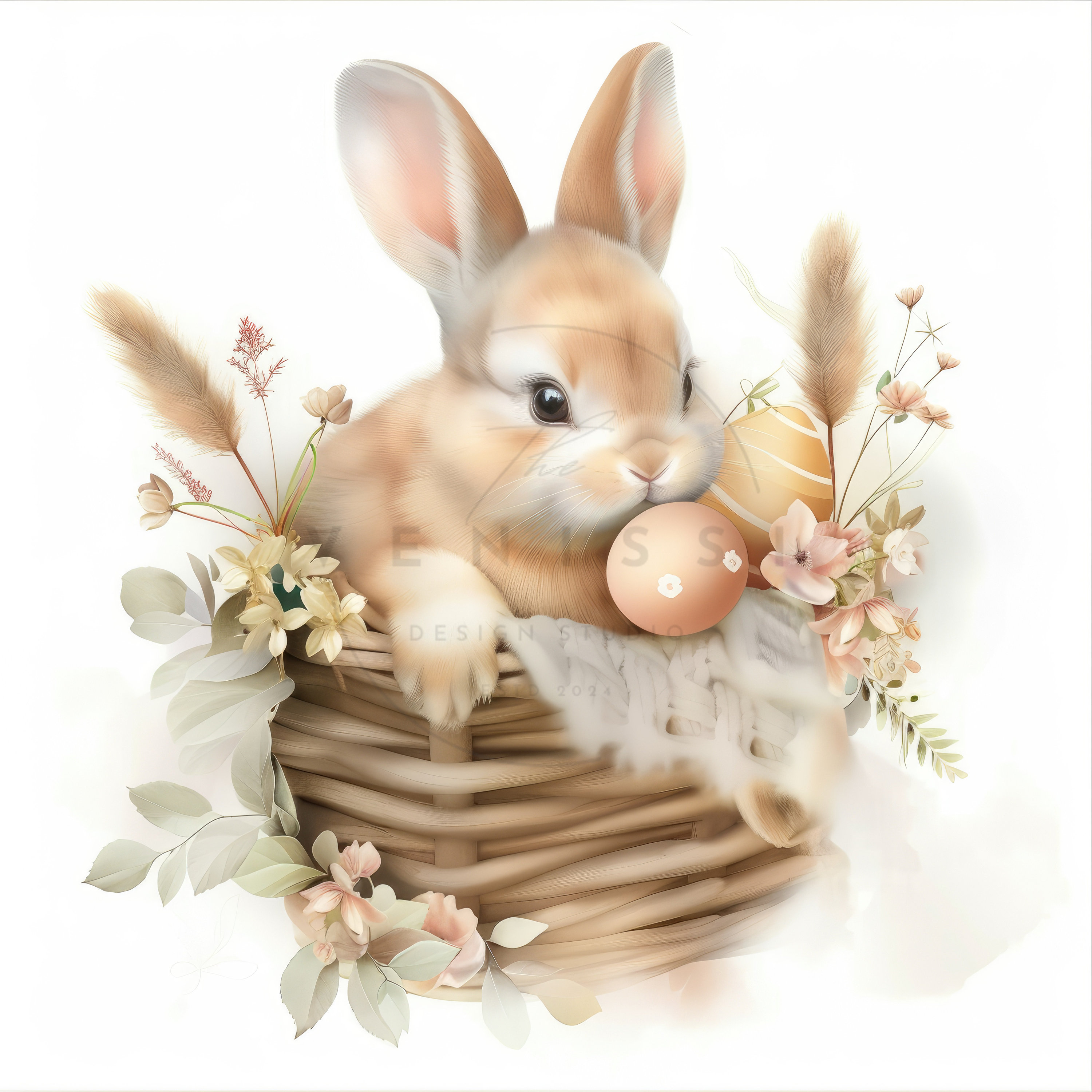 10 Easter Bunny Clipart Set 3, Easter Basket, Printable Watercolor ...