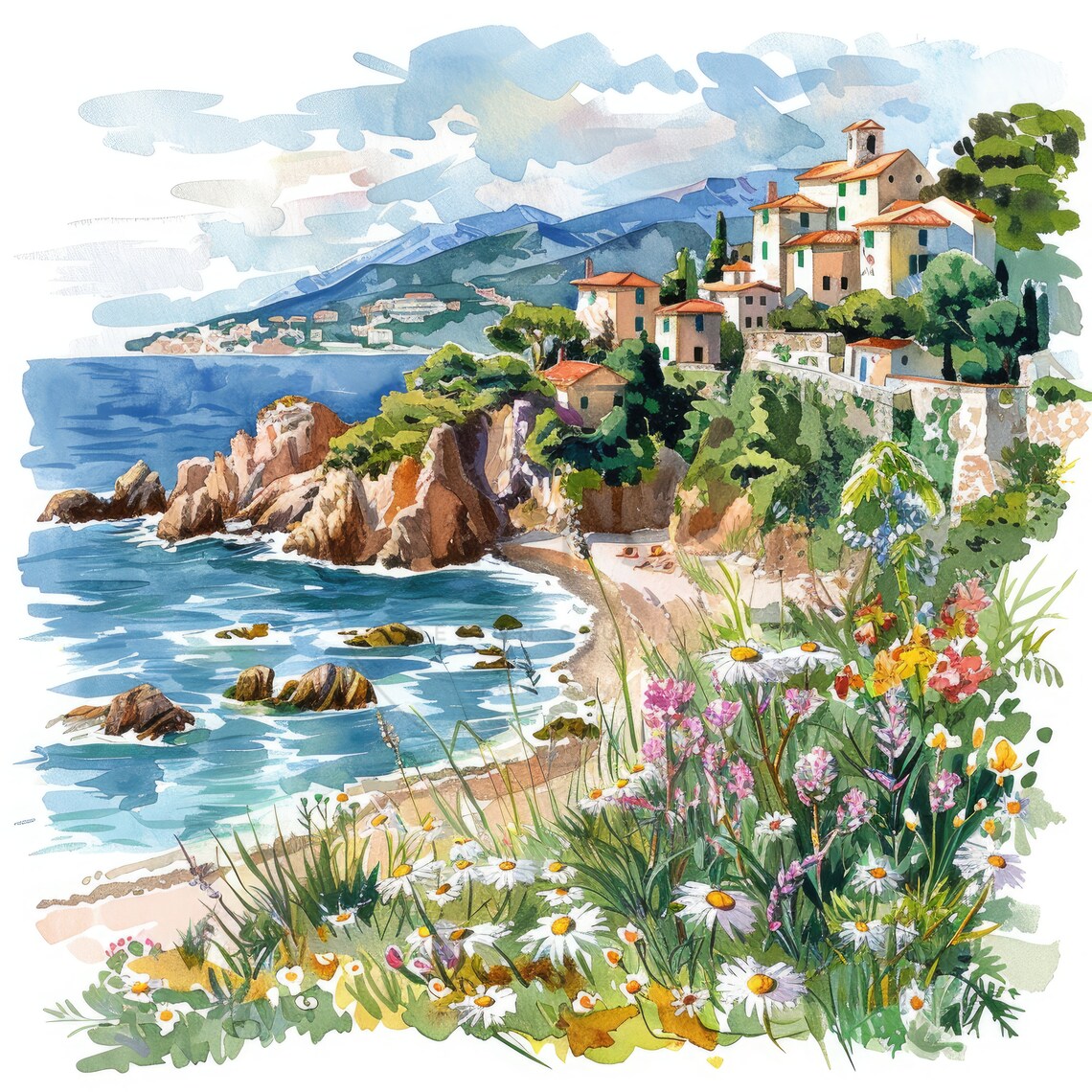 12 French Floral Coast Clipart, Watercolor French Coast Clip Art ...