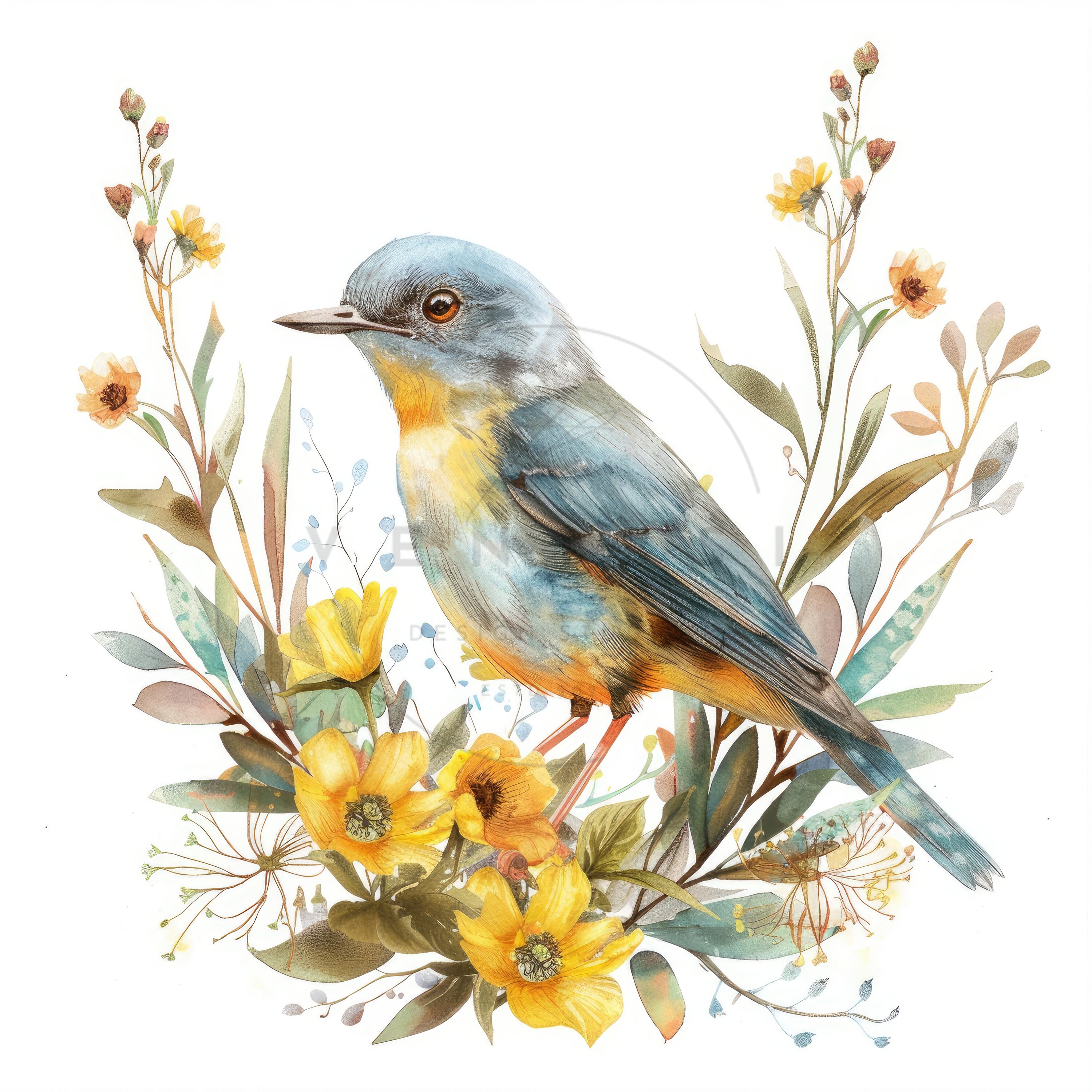 11 Vintage Bird in Flowers Clipart, Watercolor Floral Bird Clipart ...