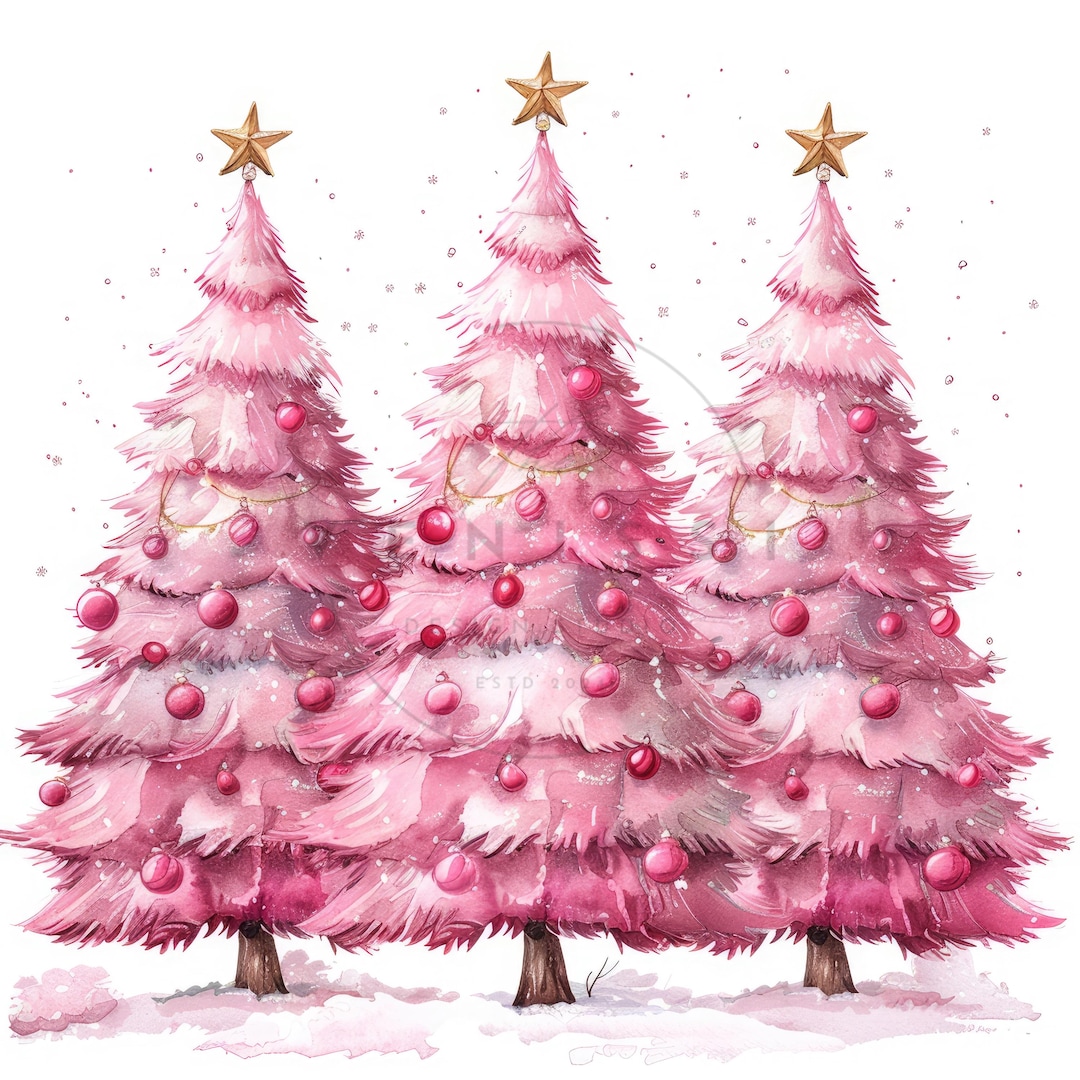 16 Pink Christmas Trees Watercolor Clipart, Pink Spruce Tree Clip Art ...