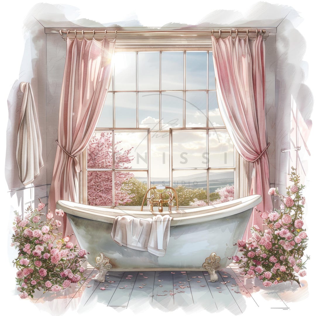 17 Shabby Chic Bathroom Clipart, Vintage Bathroom Clipart Set ...
