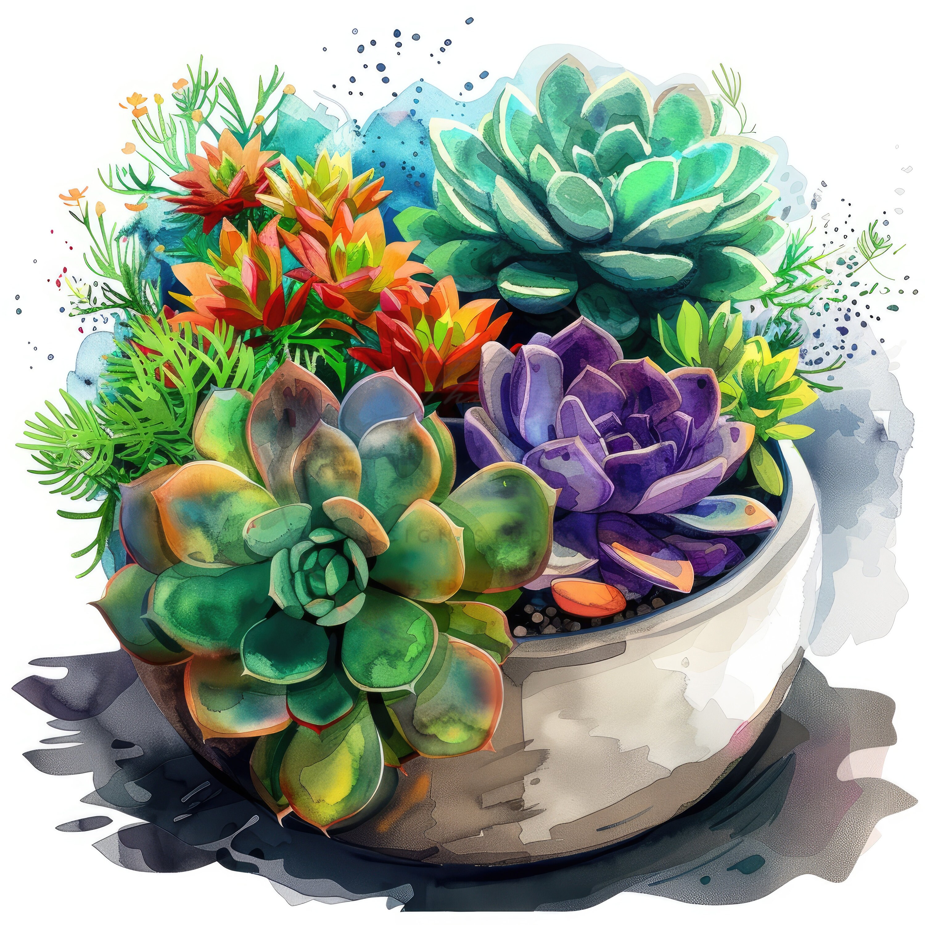 12 Succulents in Pot Clipart Pack, Watercolor Succulent Sublimation ...