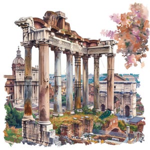 15 Watercolor Rome in Italy Clipart, Watercolor Colosseum Clip Art ...