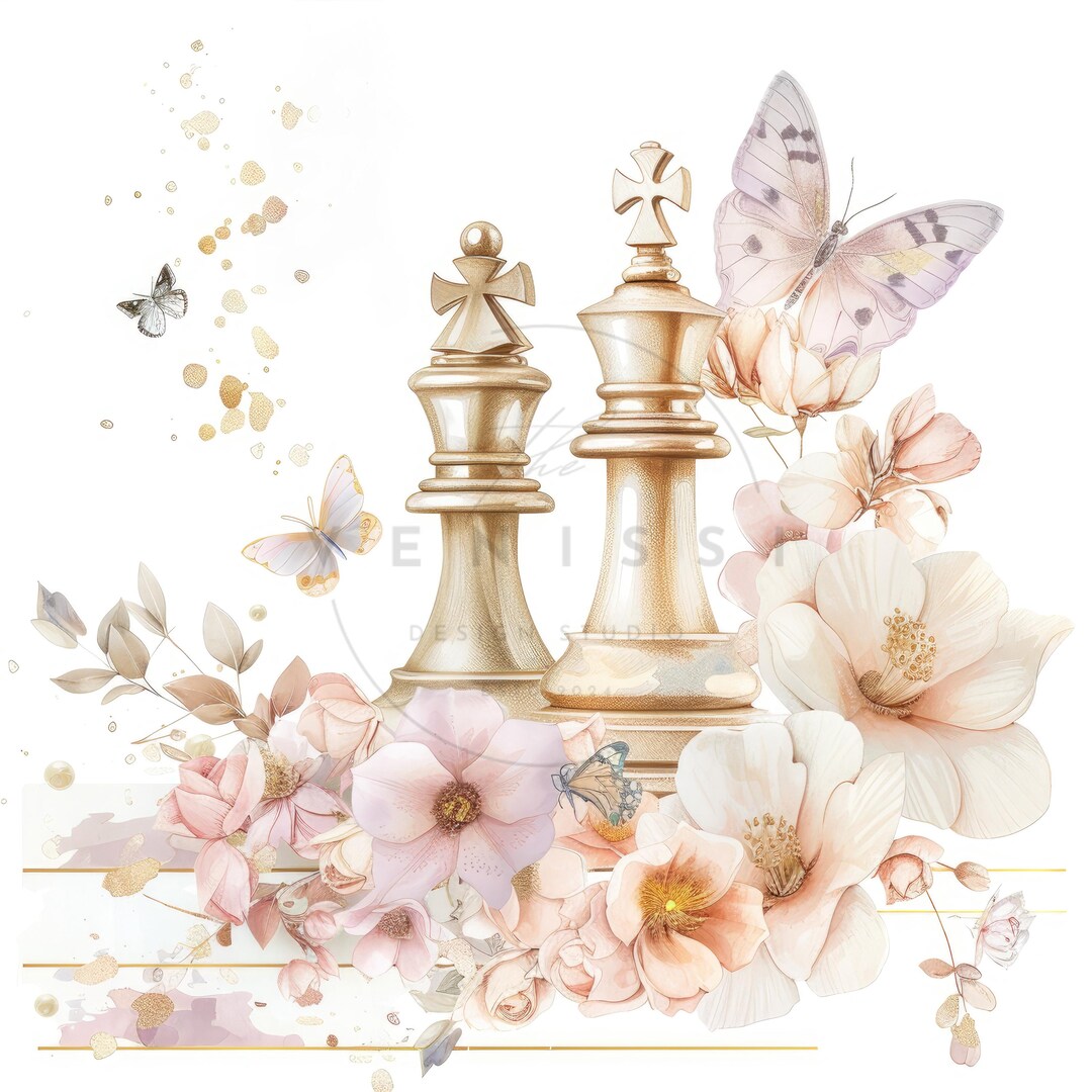 16 Floral Chessboard Clipart, Watercolor Chess Print, Printable High ...