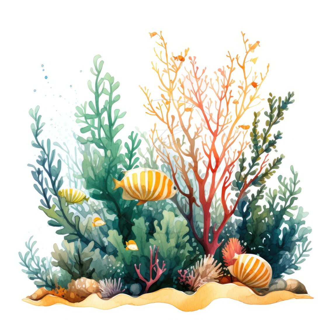 14 Underwater Coral Reef Plants Clipart, Watercolor Coral Reef Clip Art ...