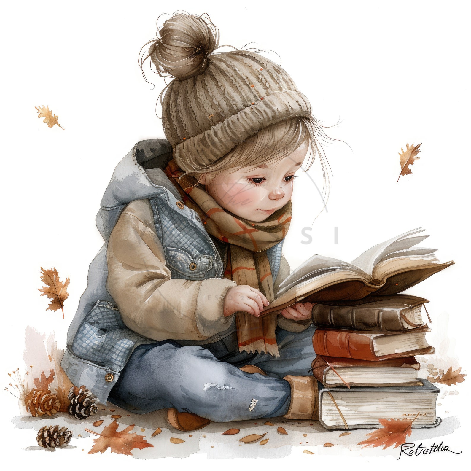 10 Girl Reading Book Clipart, Watercolor Children and Book Clipart ...