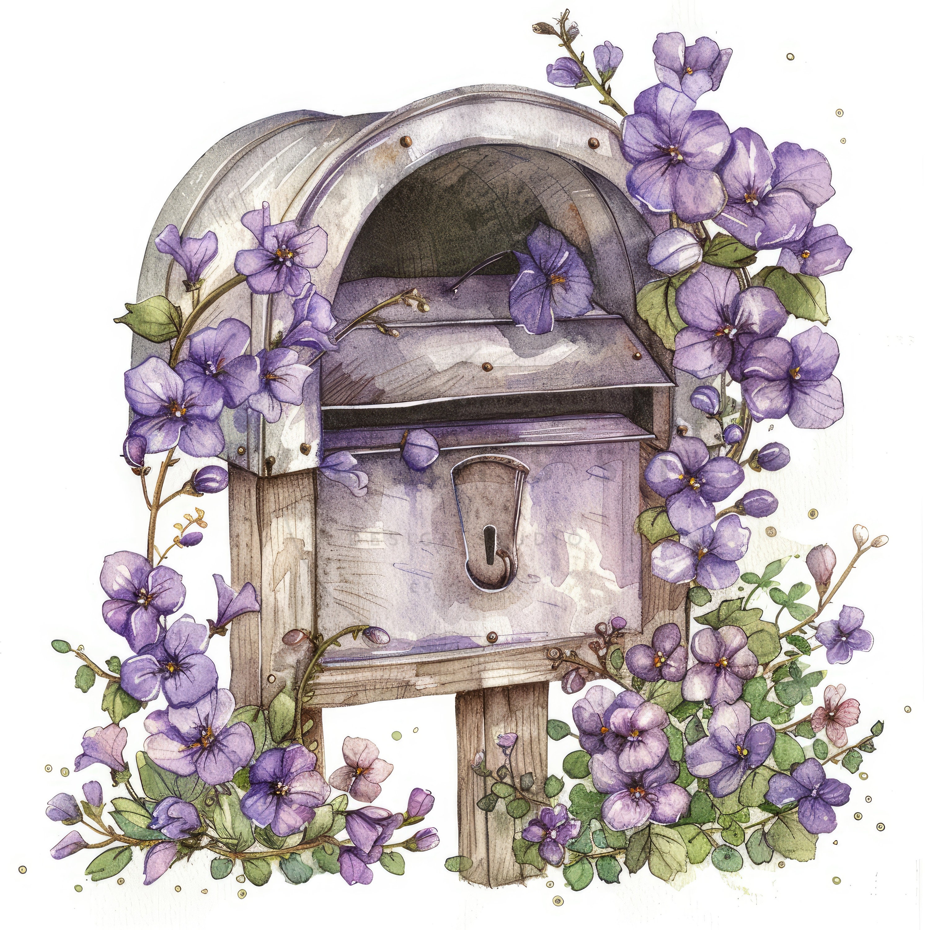 12 Vintage Mailbox Clipart Pack, Watercolor Mailbox in Flowers Clip Art ...