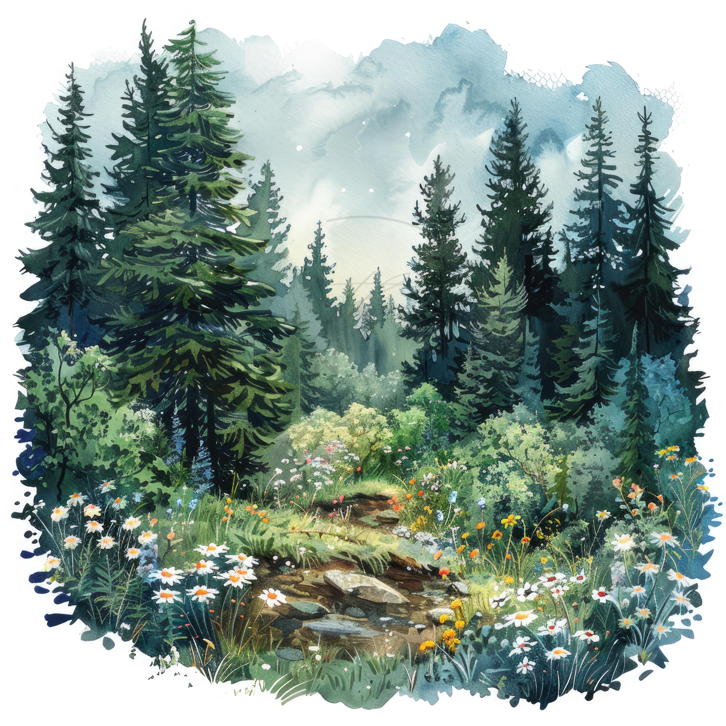 12 Canadian Forest Trees Clipart, Watercolor Forest Land Clip Art ...