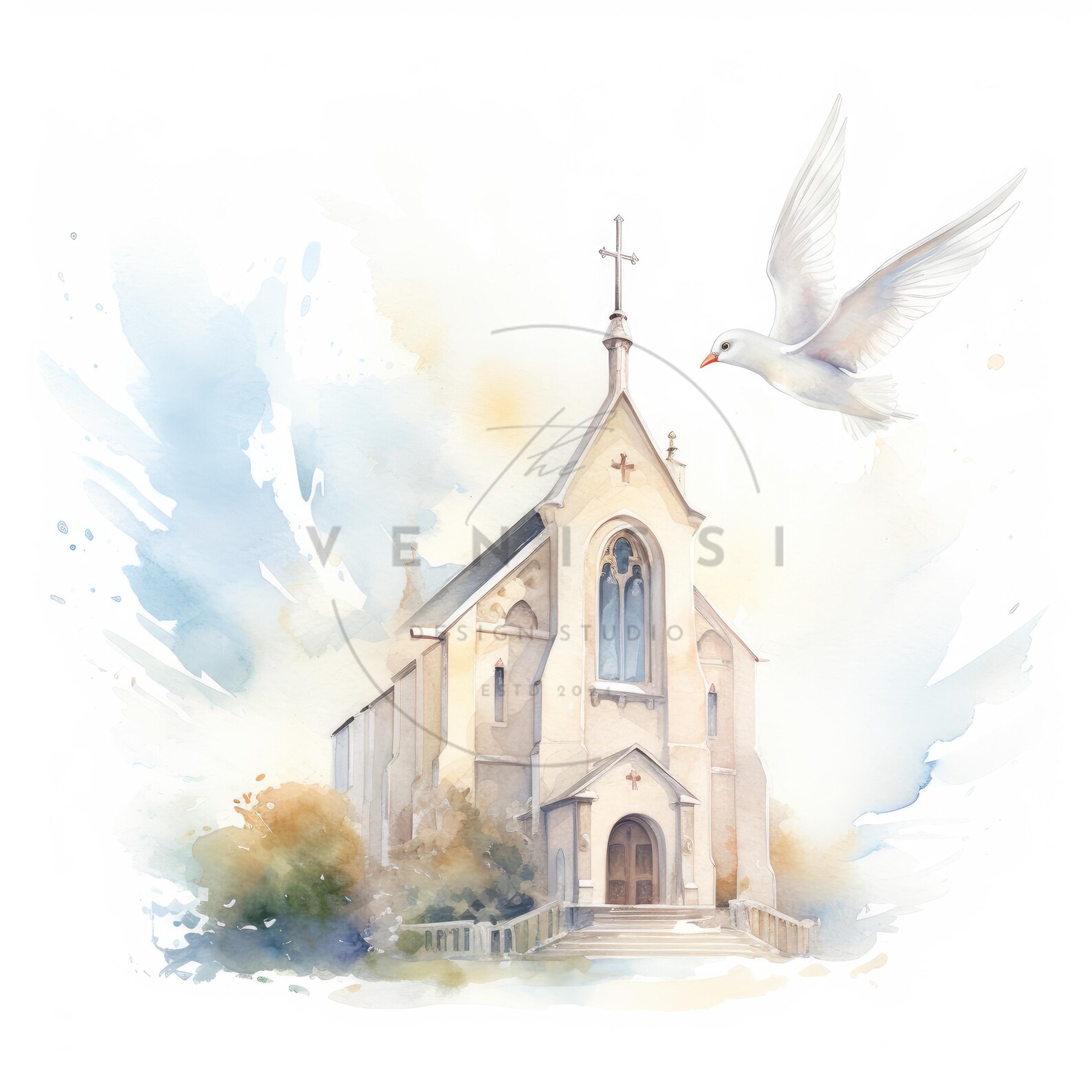 23 Dove Clipart Watercolor Dove Flying Above A Church Clipart, High ...