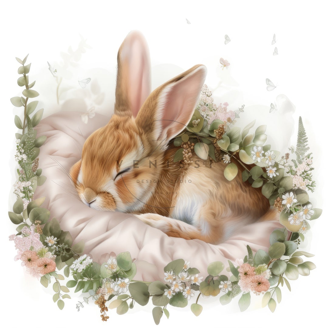 Easter Bunny Sleeping Rabbit Clipart High Quality 1 JPG Watercolor ...