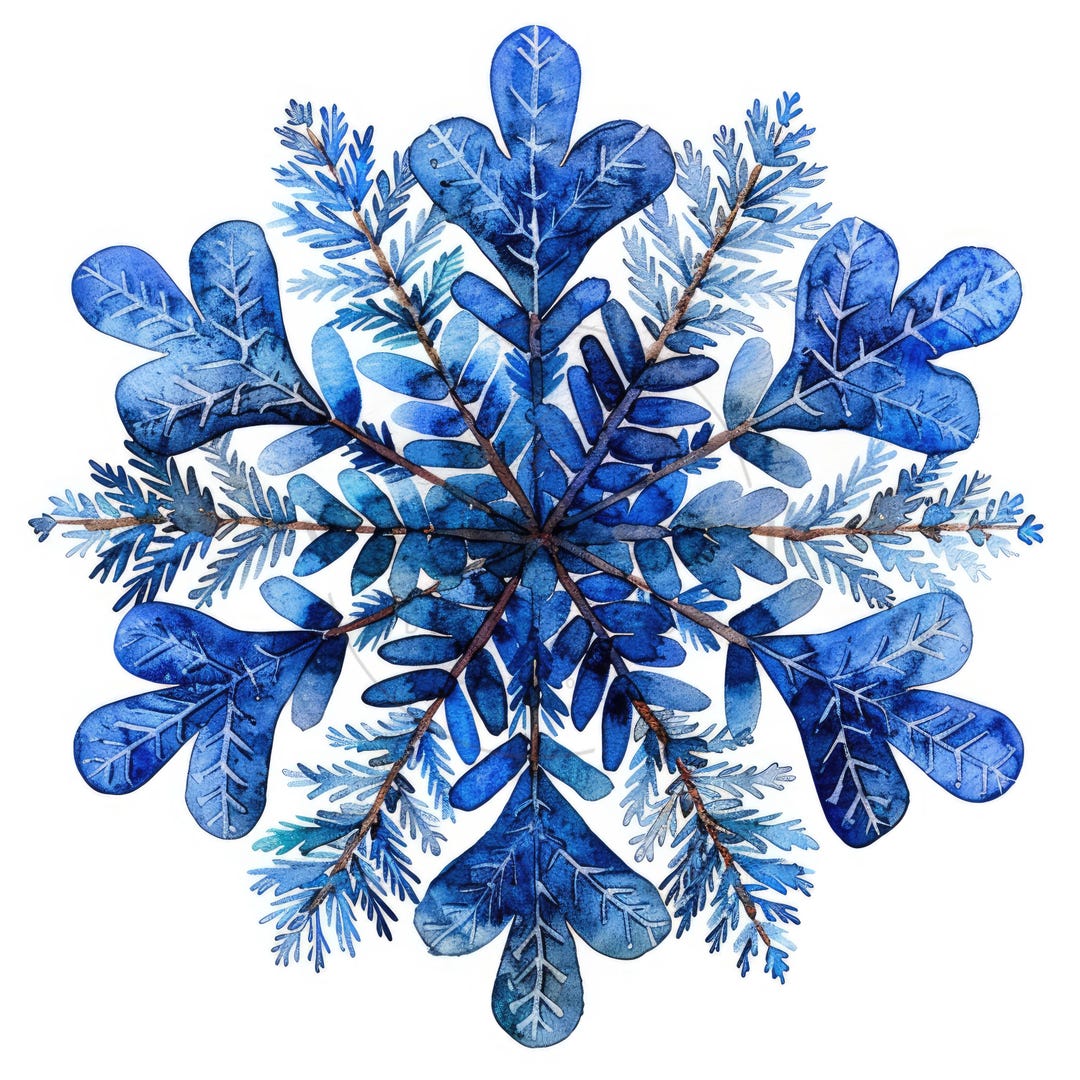 20 Blue Snowflake Clipart, Watercolor Snowflake Clipart, Printable High ...