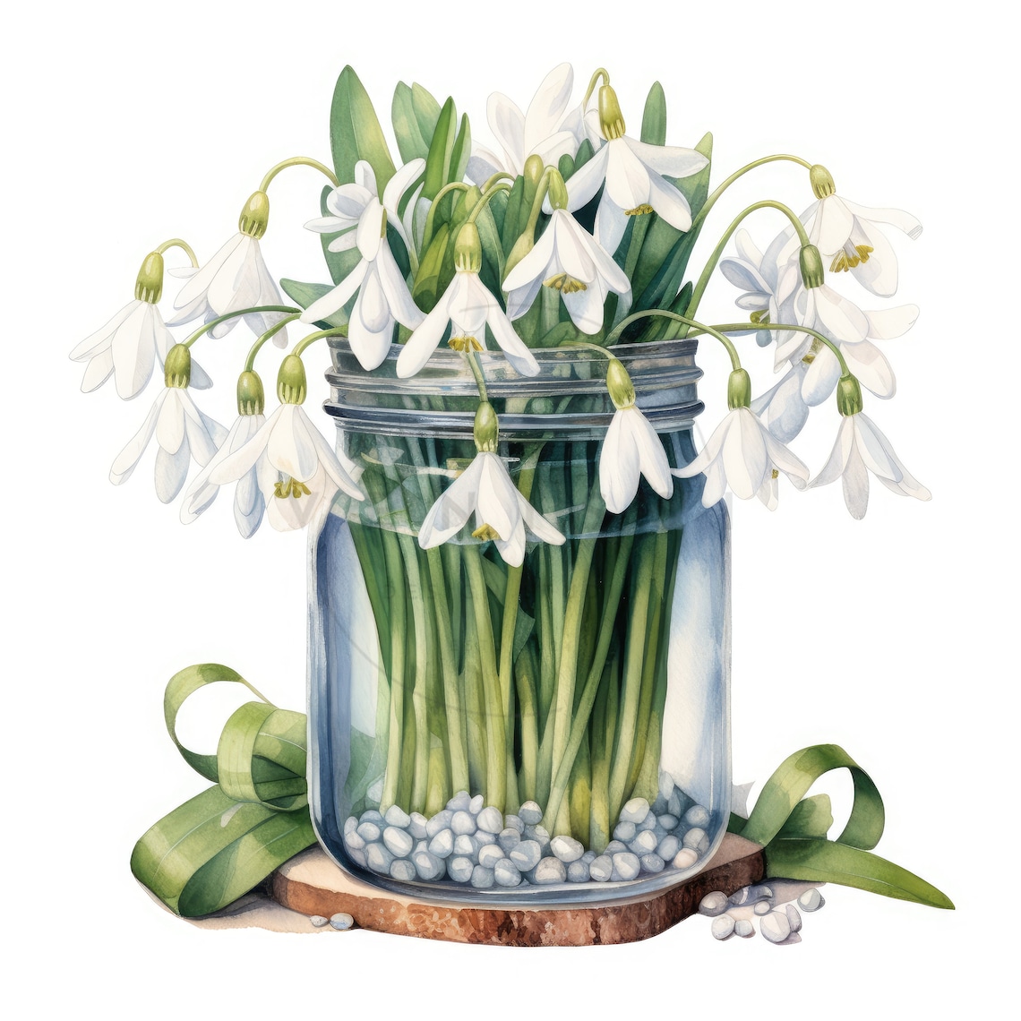 11 Snowdrops in Jar Clipart, Watercolor Snowdrops Clipart Bundle ...