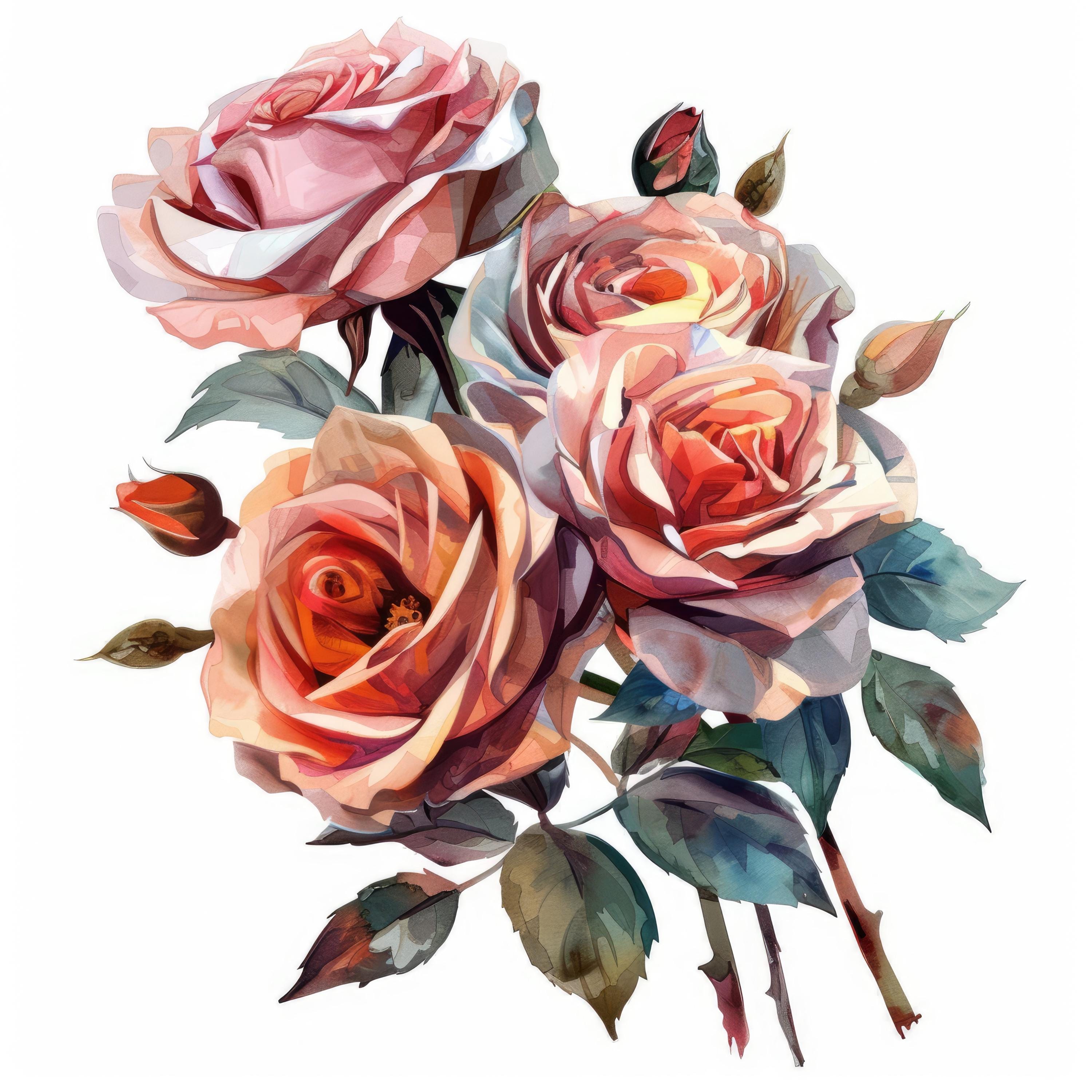 12 Pastel Roses Bouquet Clipart, Watercolor Spring Flowers Clipart ...