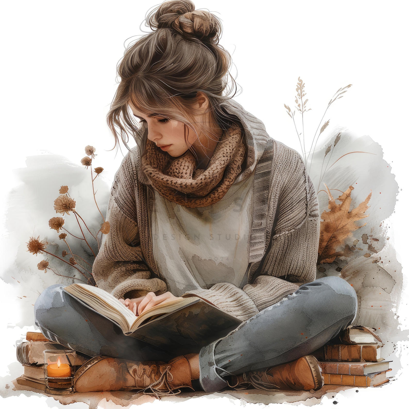 18 Girl Reading Book Clipart, Watercolor Student With Book Clipart ...