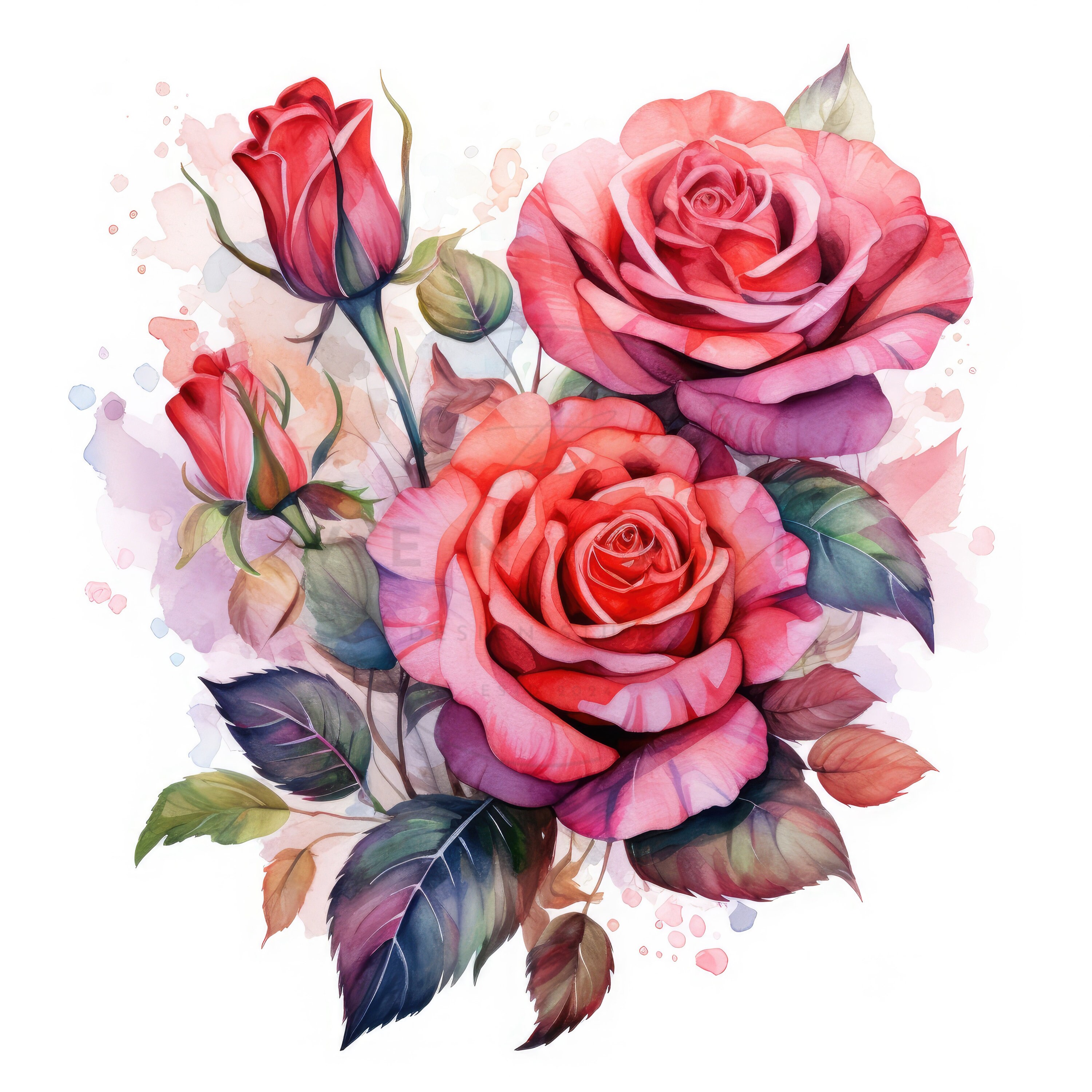 15 Watercolor Roses Clipart, Watercolor Spring Flowers Clipart ...