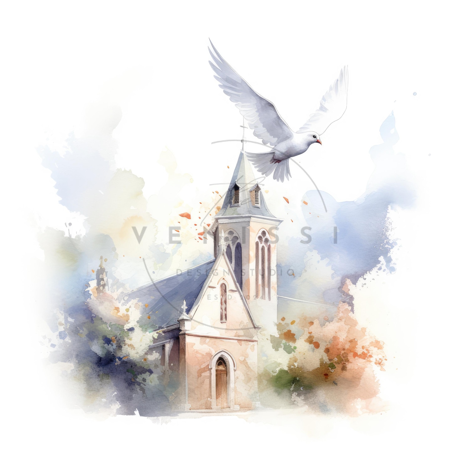 23 Dove Clipart Watercolor Dove Flying Above A Church Clipart, High ...