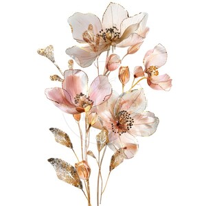 10 Abstract Flowers Bouquet With Golden Glitter Clipart, Flower Clip ...