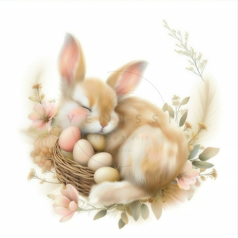 12 Easter Bunny With Basket Clipart Set, Easter Rabbit Cliparts Bundle ...